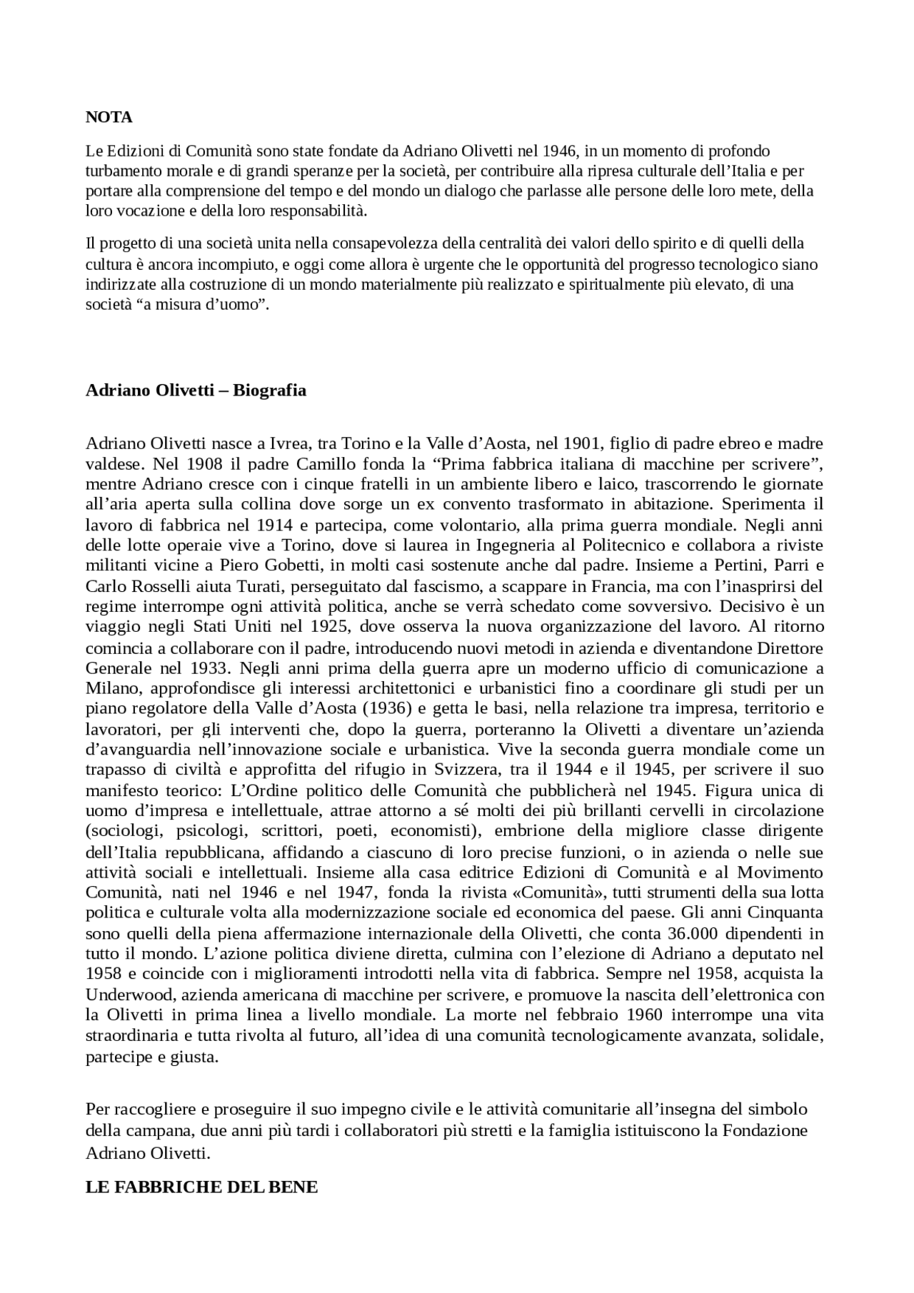 Le Fabbriche di Bene - Olivetti - Docsity