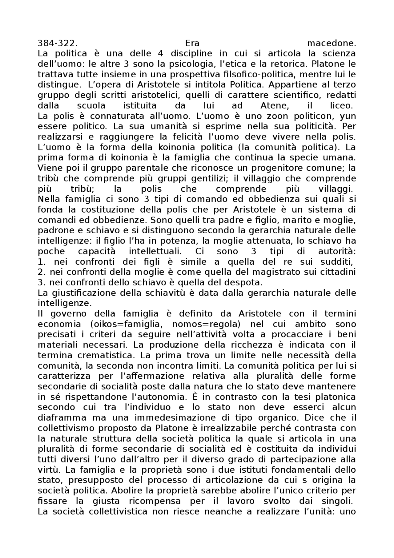 Pensiero Di Aristotele Docsity