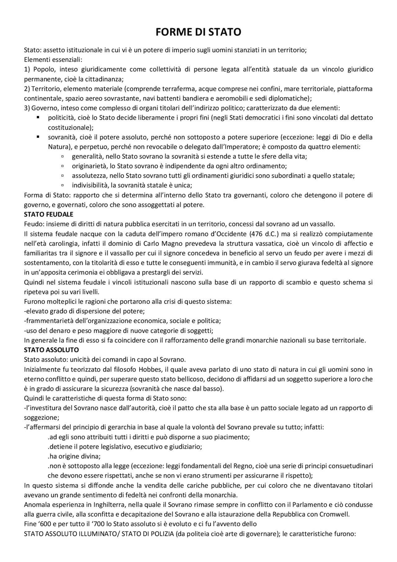 Le forme di Stato nel diritto pubblico - Docsity