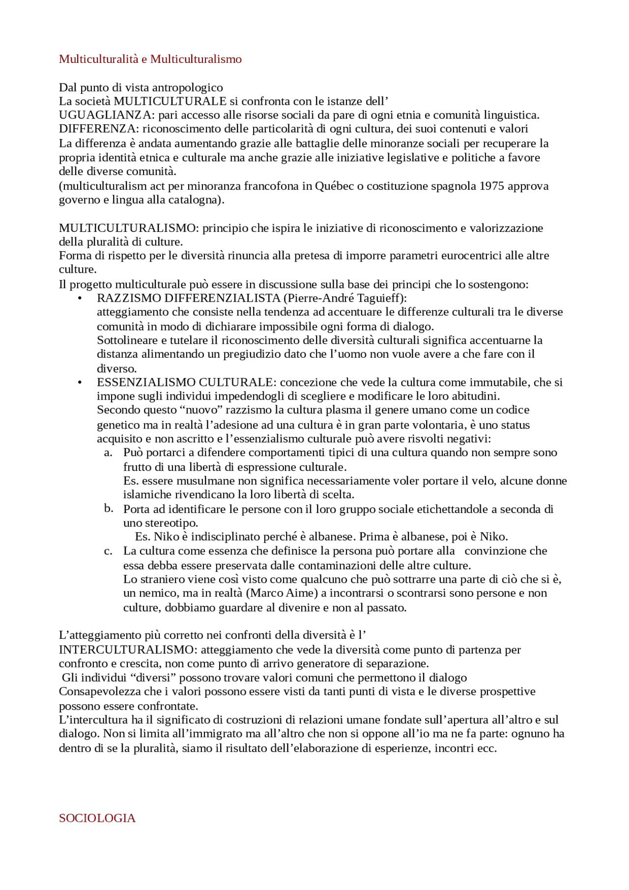Multiculturalità E Multiculturalismo Docsity