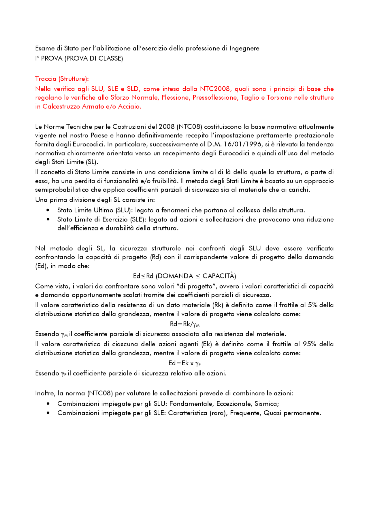 Svolgimento Tema Strutture Esame Di Stato Ingegnere Civile Ambientale
