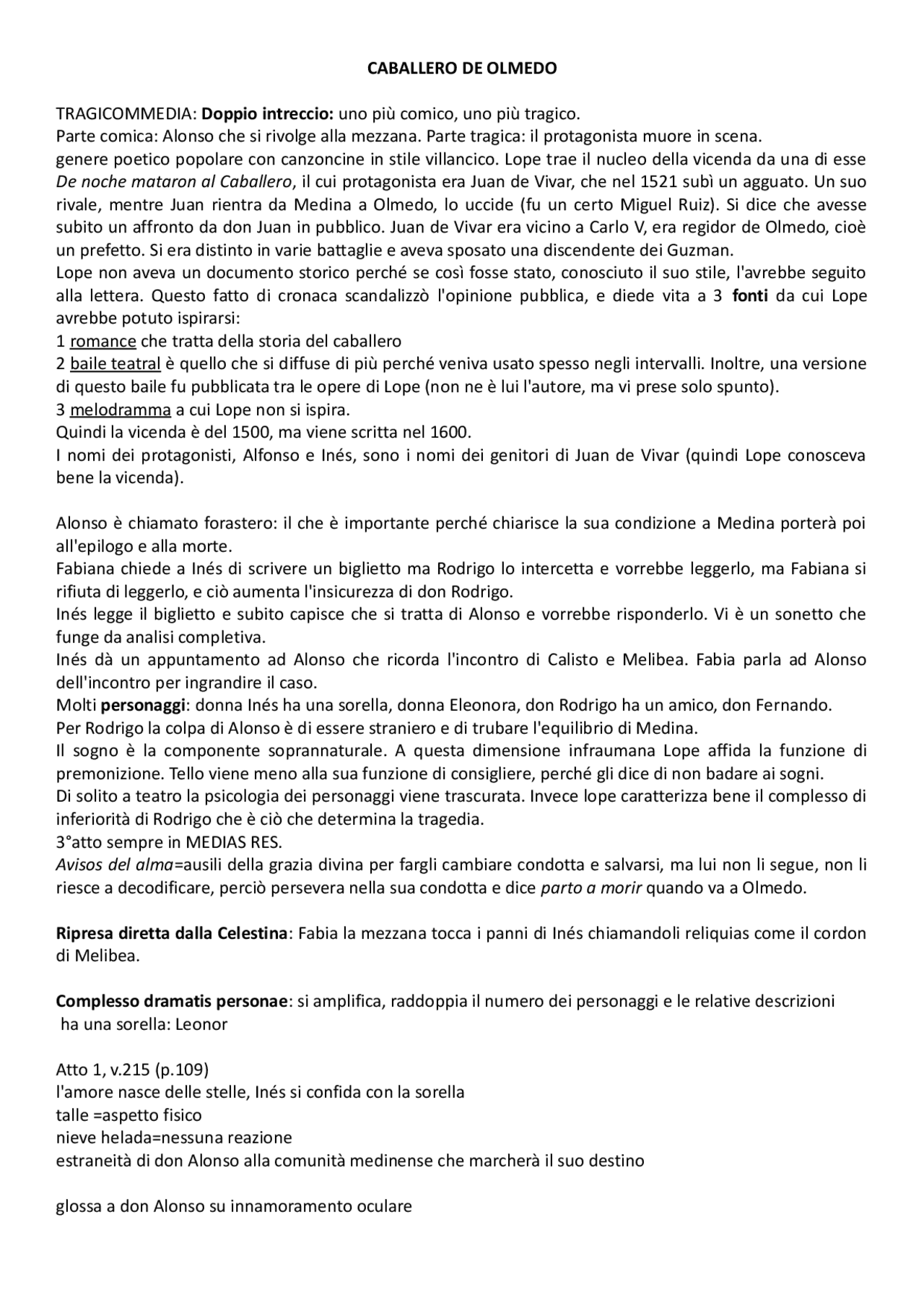 Appunti Flavia Gherardi El Caballero De Olmedo Docsity