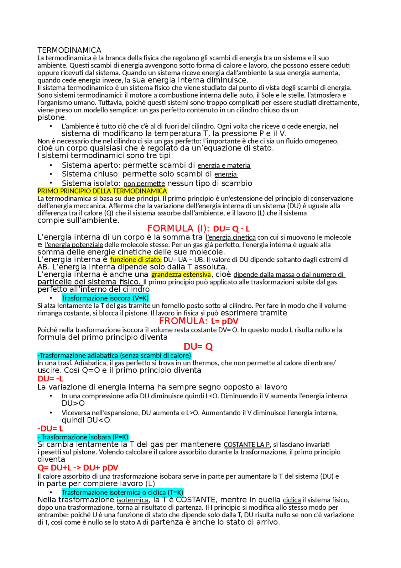 La Termodinamica Liceo Docsity