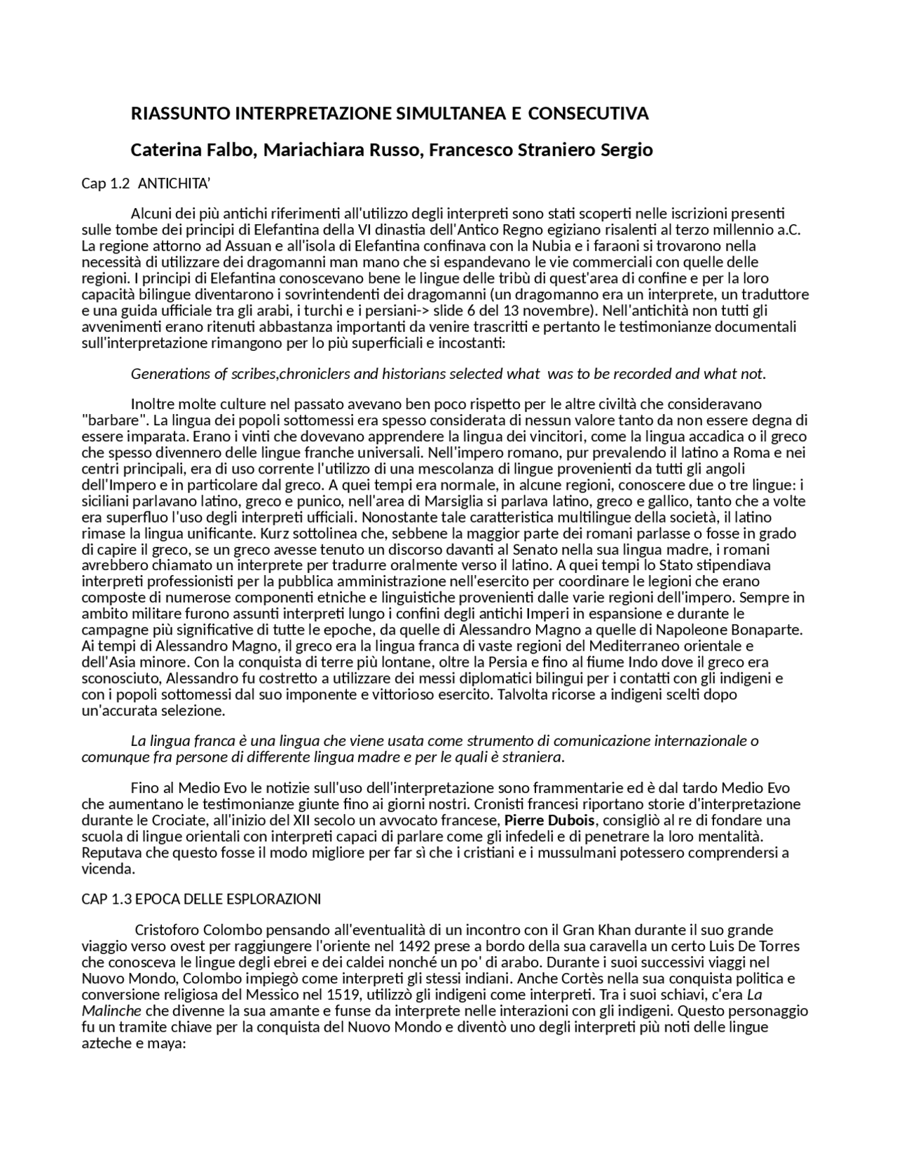 Interpretazione Simultanea e Consecutiva C.Falbo, M.Russo, F.StranieroSergio - Docsity