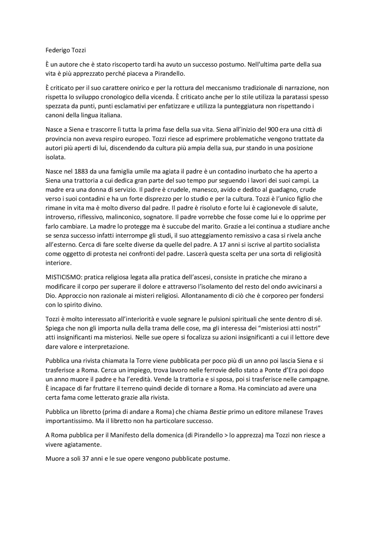 Vita E Opere Di Tozzi Docsity
