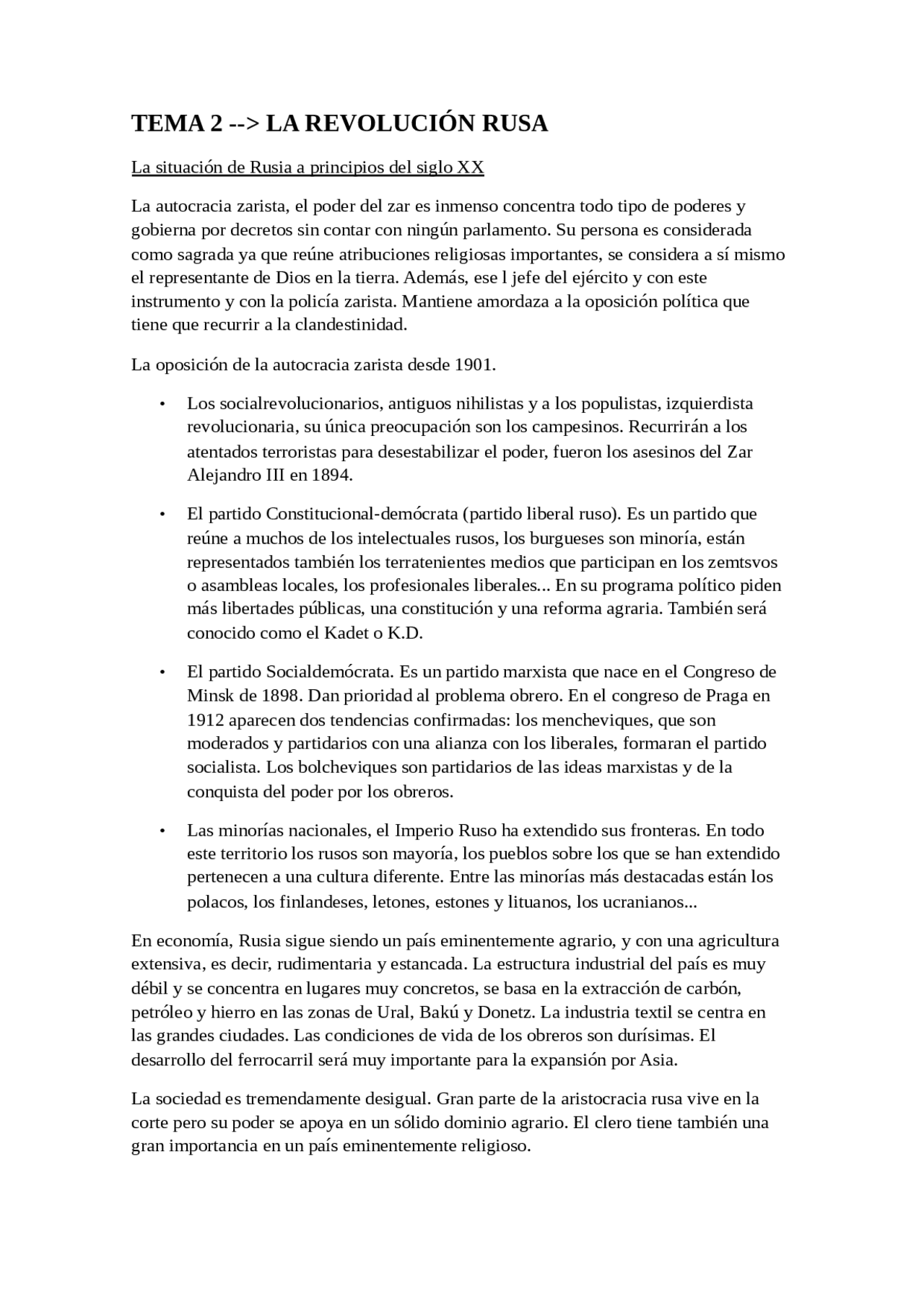 Tema 2. La revolución rusa - Docsity