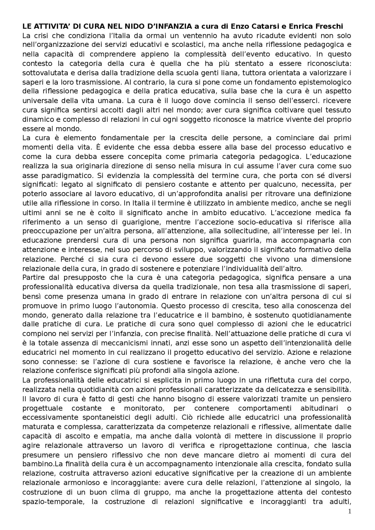 Le Attività Di Cura Nel Nido Dinfanzia Docsity