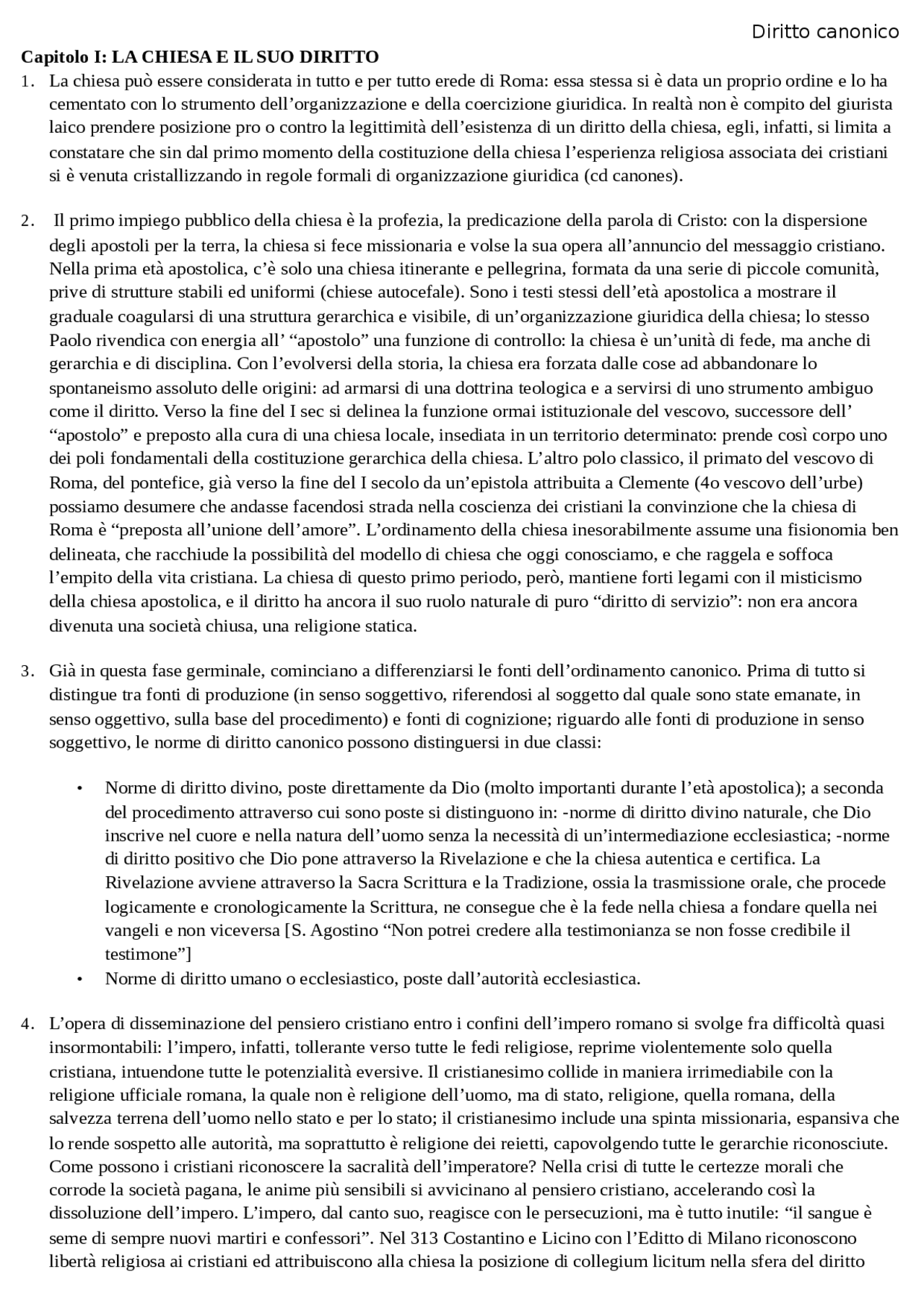 Riassunto Di Diritto Canoni Docsity