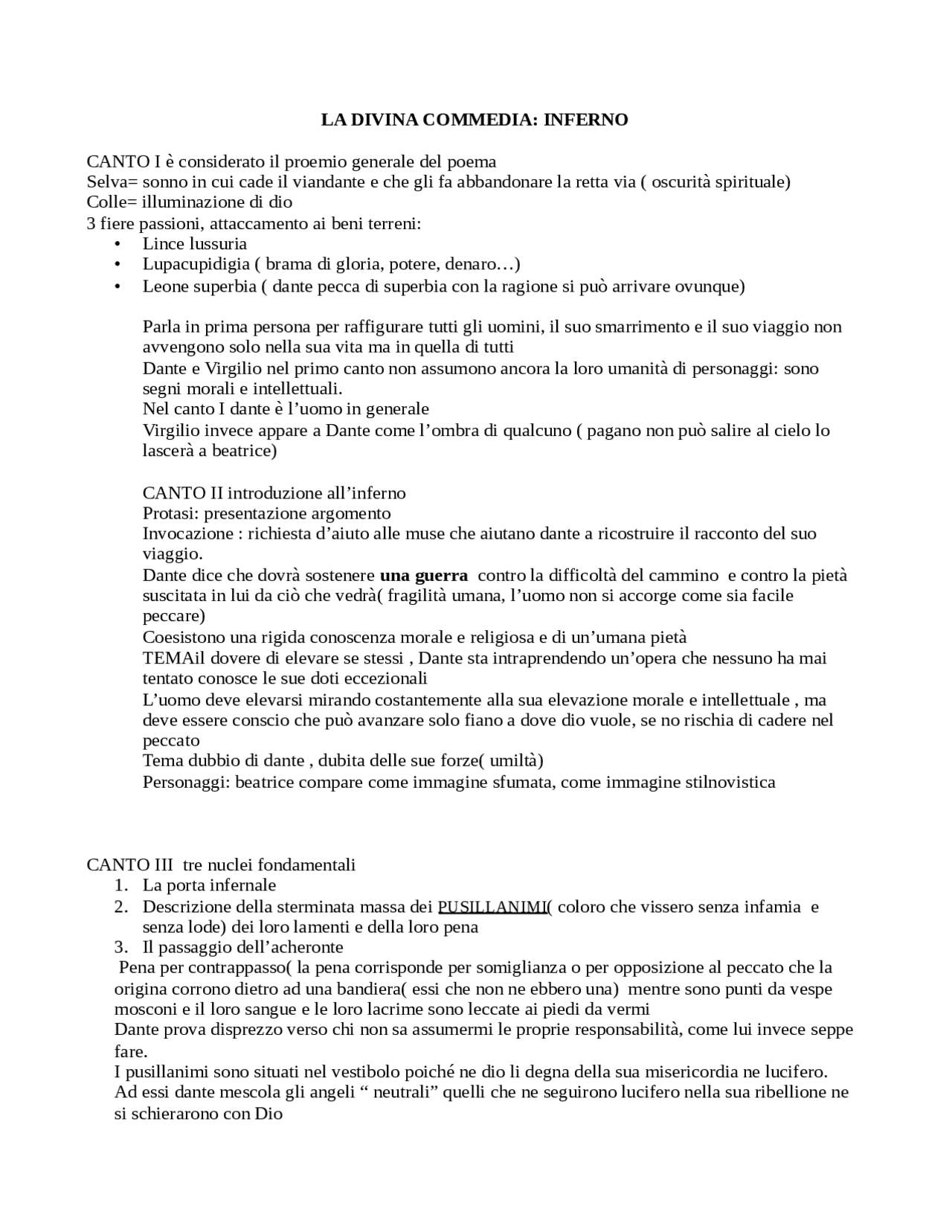 Divina Commedia Inferno Docsity