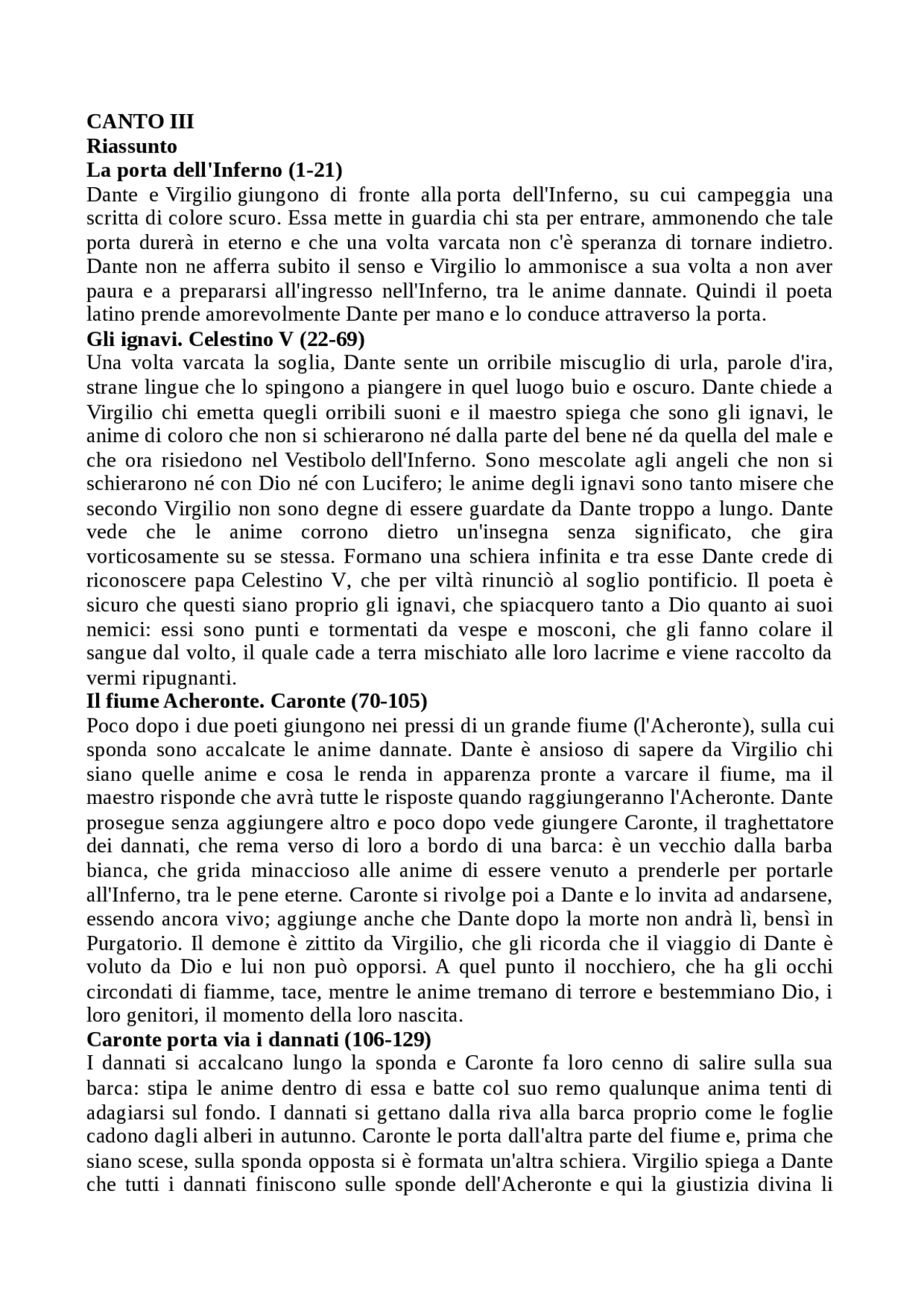 Dante canto III inferno - Docsity