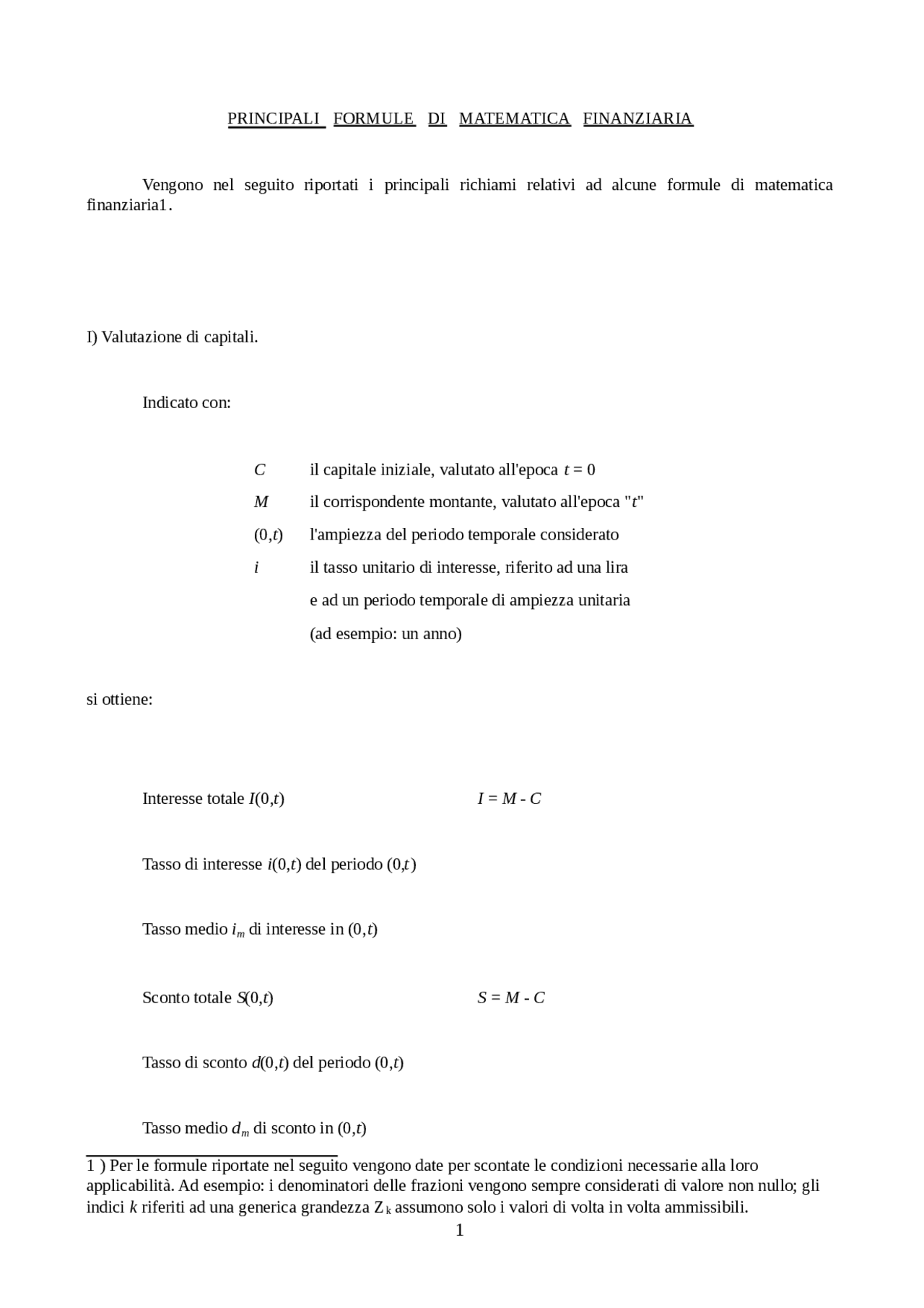 Principali formule per esame di Matematica Finanziaria - Docsity