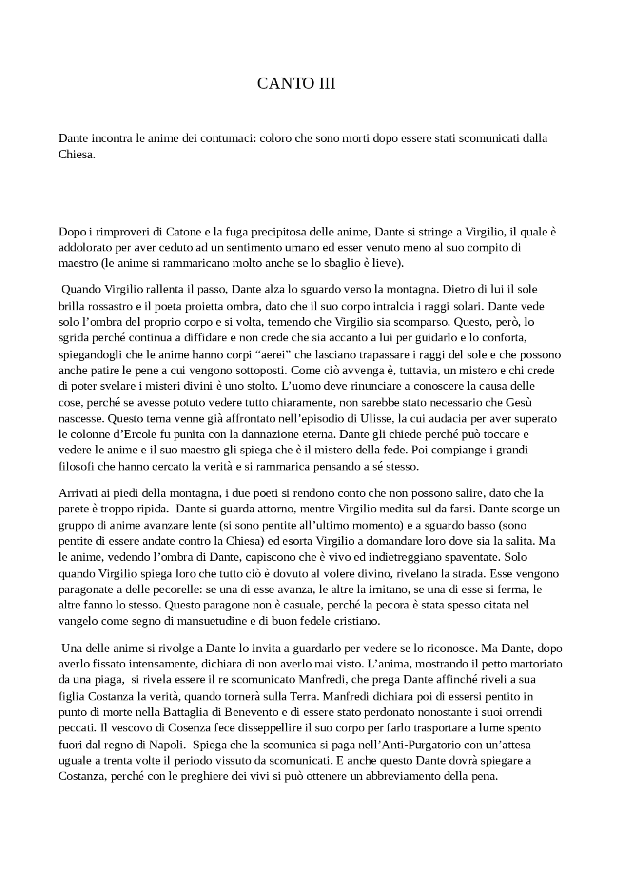 Canto III Purgatorio - Docsity