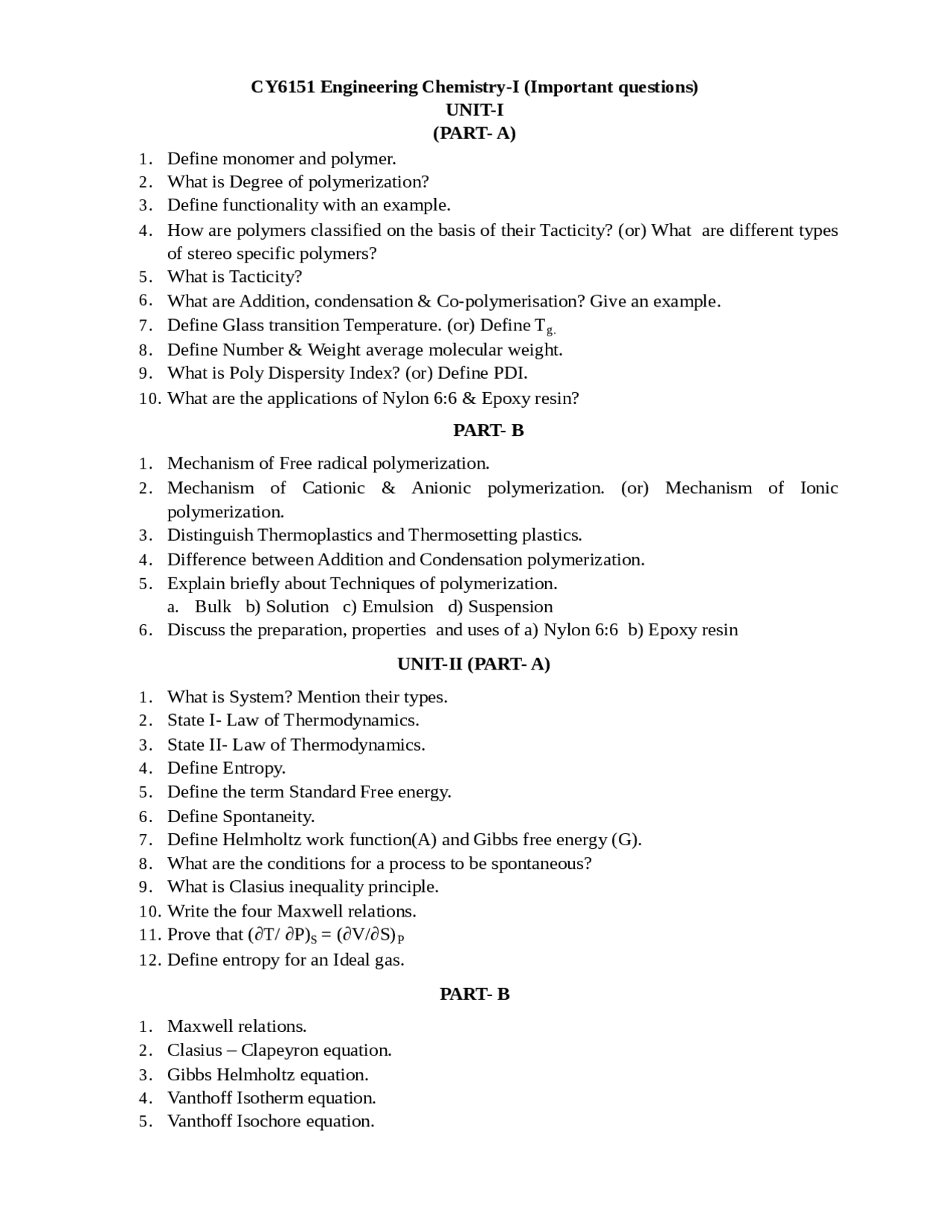 Engineering Chemistry Question Bank Docsity