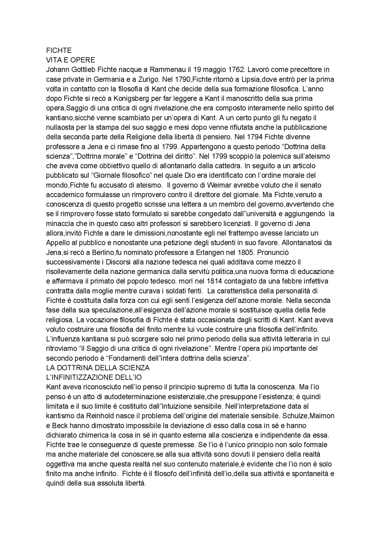 J Fichte Riassunto Docsity