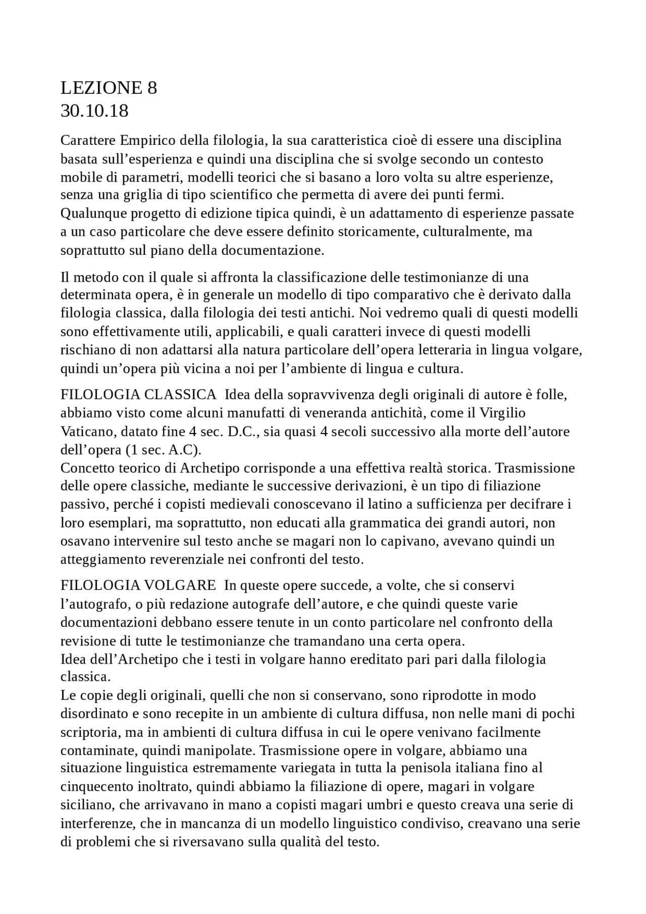 LEZIONE 8 FILOLOGIA ITALIANA - Docsity