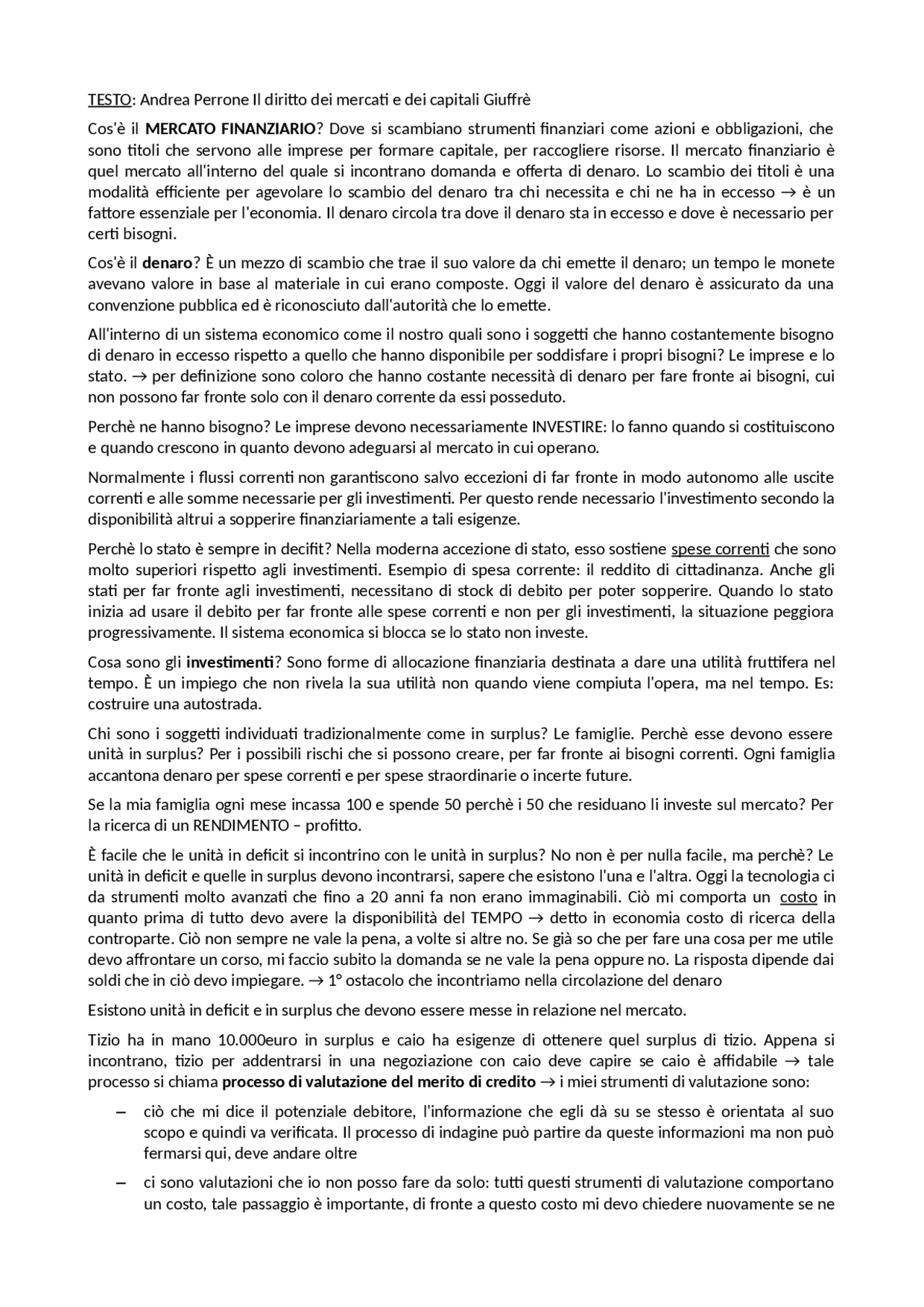 Diritto Dei Mercati E Dei Capitali Docsity
