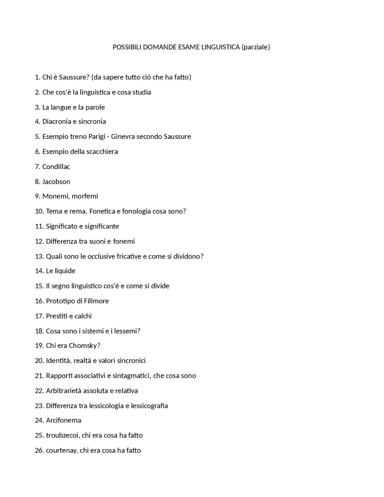 Possibili Domande Esame Linguistica Docsity