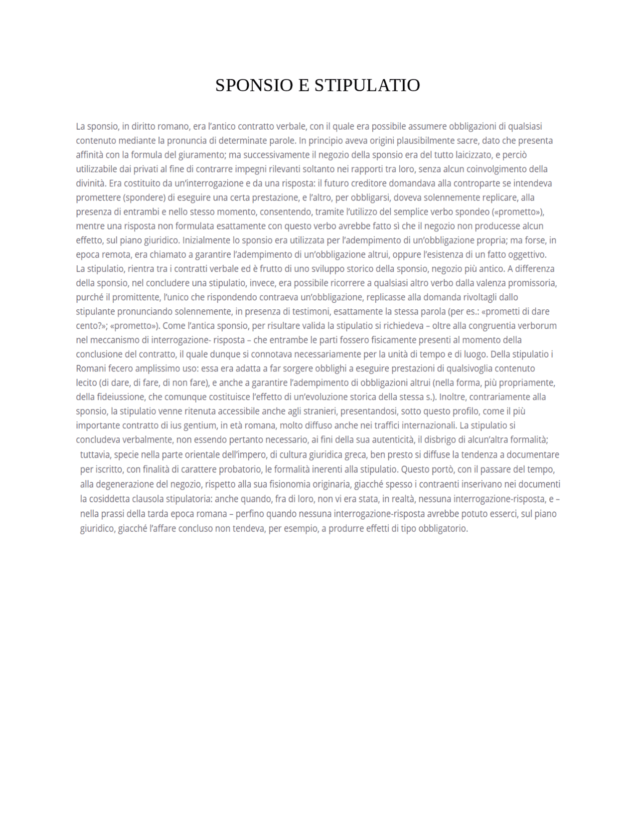 Sponsio e stipulatio - Docsity