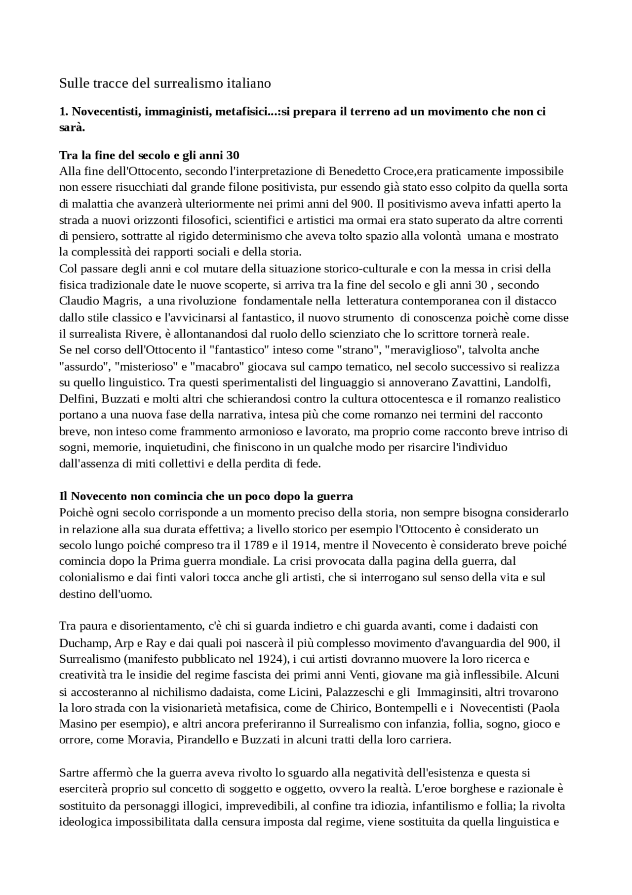 Sulle Tracce Del Surrealismo Italiano Docsity