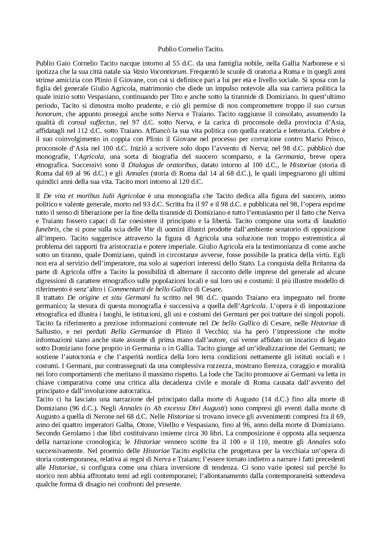 Tacito Vita E Opere Docsity