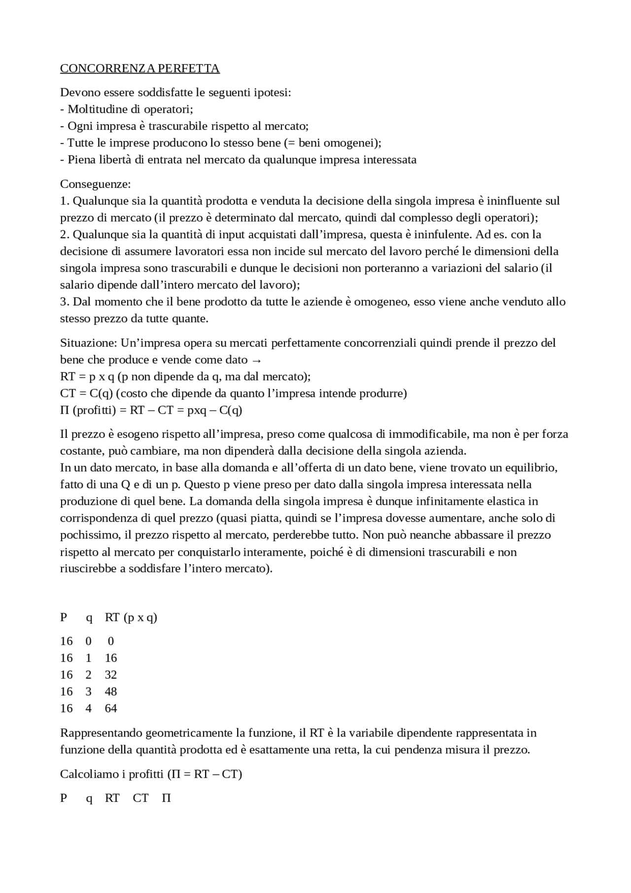 Concorrenza Perfetta Microeconomia Docsity