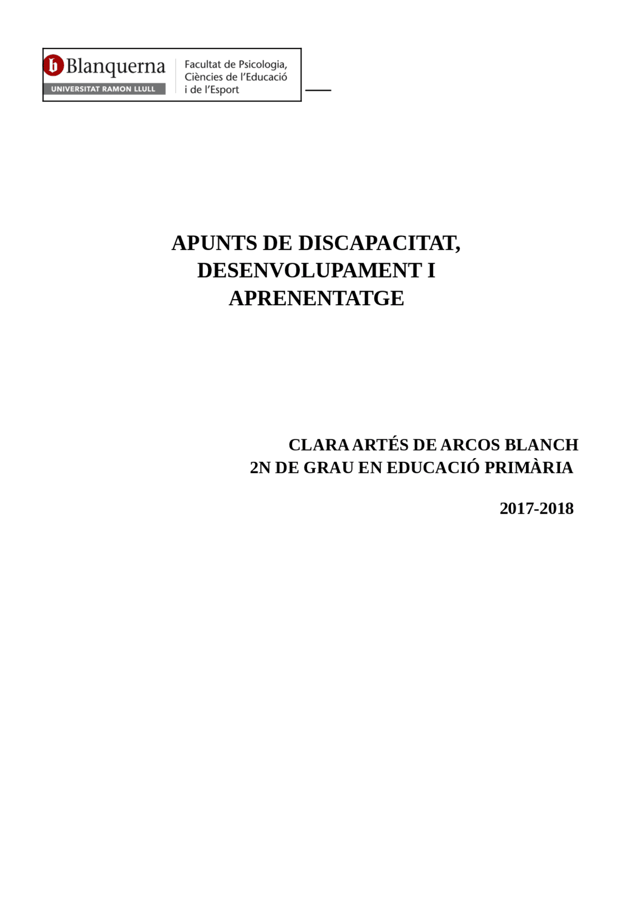 Apunts De Discapacitat Desenvolupament I Aprenentatge Optativa