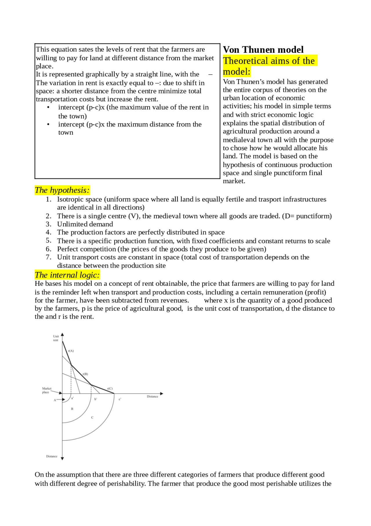 Von thunen model, internal logic - Docsity