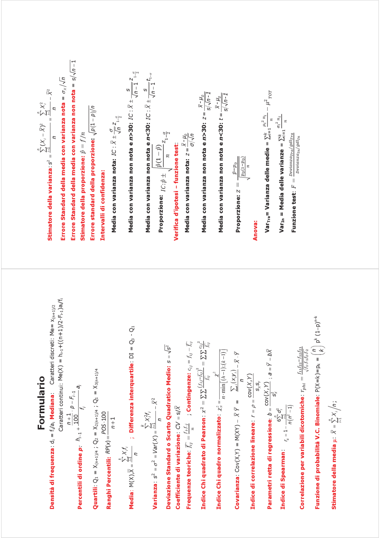 Formulario Statistica Docsity