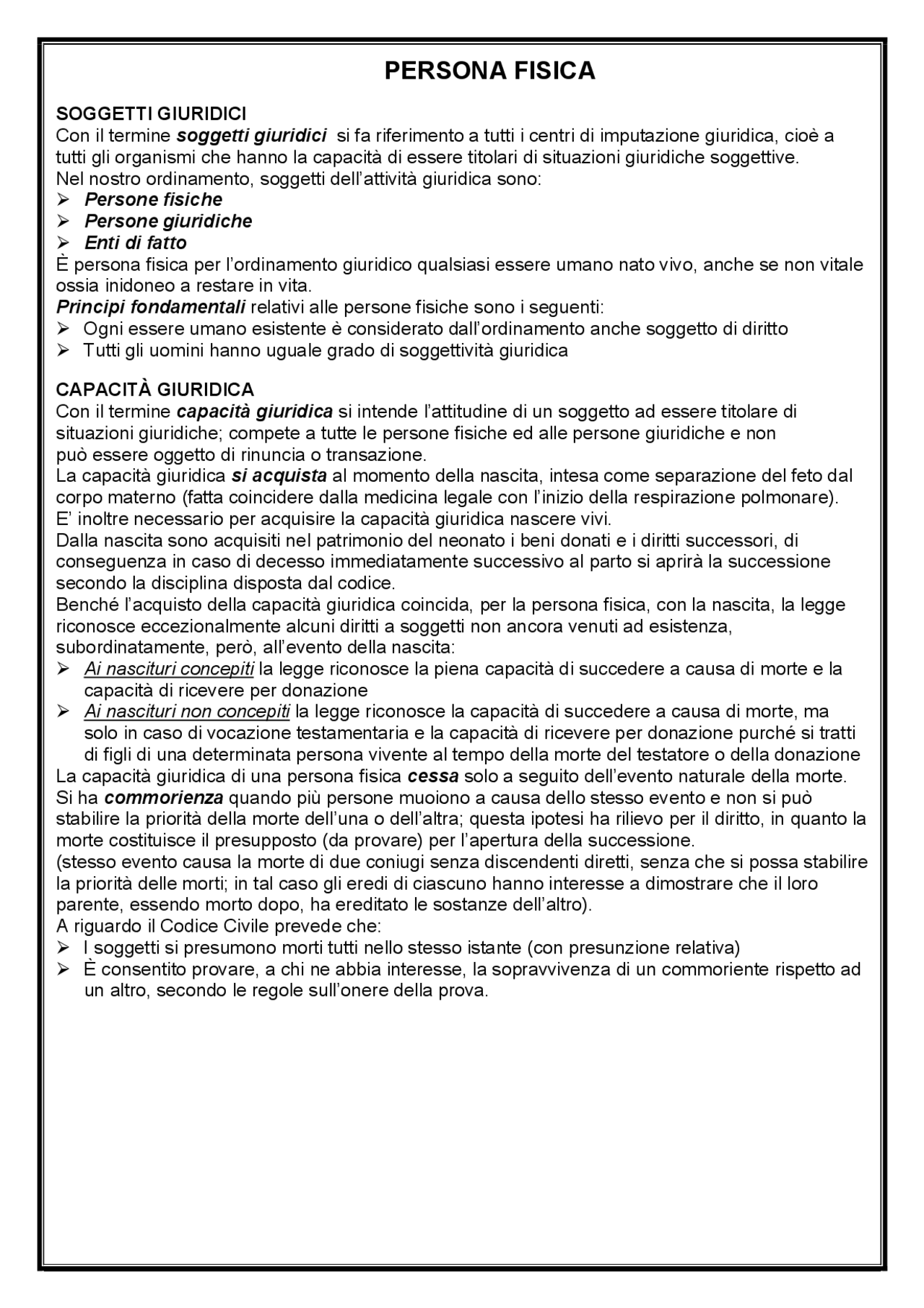 Diritto Civile Persona Fisica Docsity