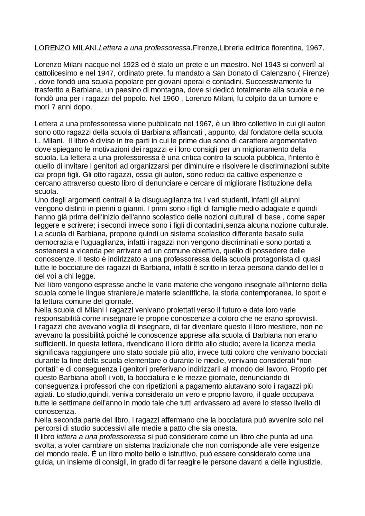 Lettera Ad Una Professoressa Docsity