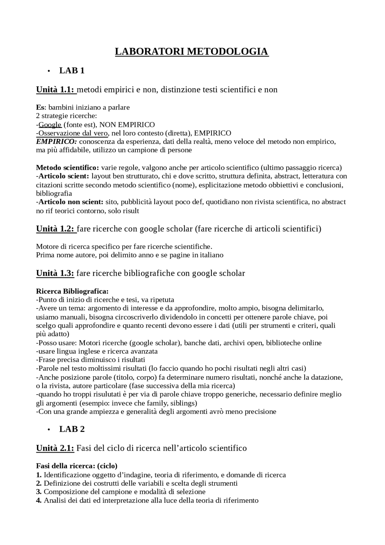 Riassunto Completo Laboratori Metodologia Della Ricerca Docsity