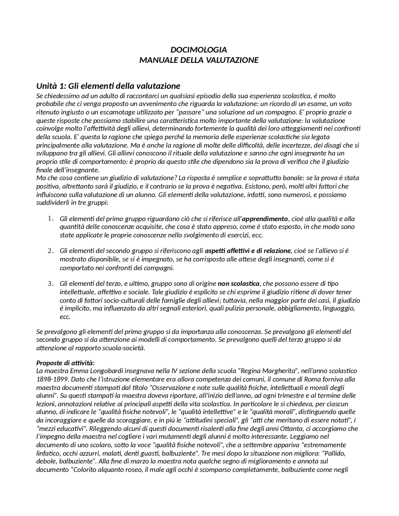 Manuale Della Valutazione Docsity