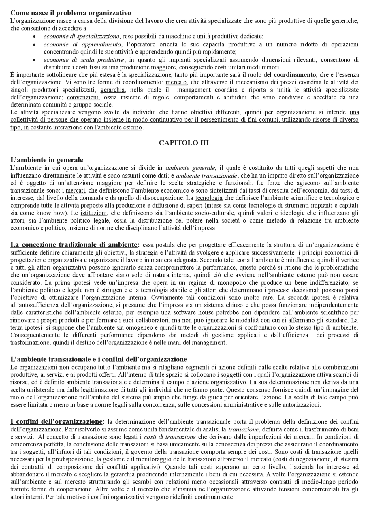 Riassunto Organizzazione Aziendale Docsity
