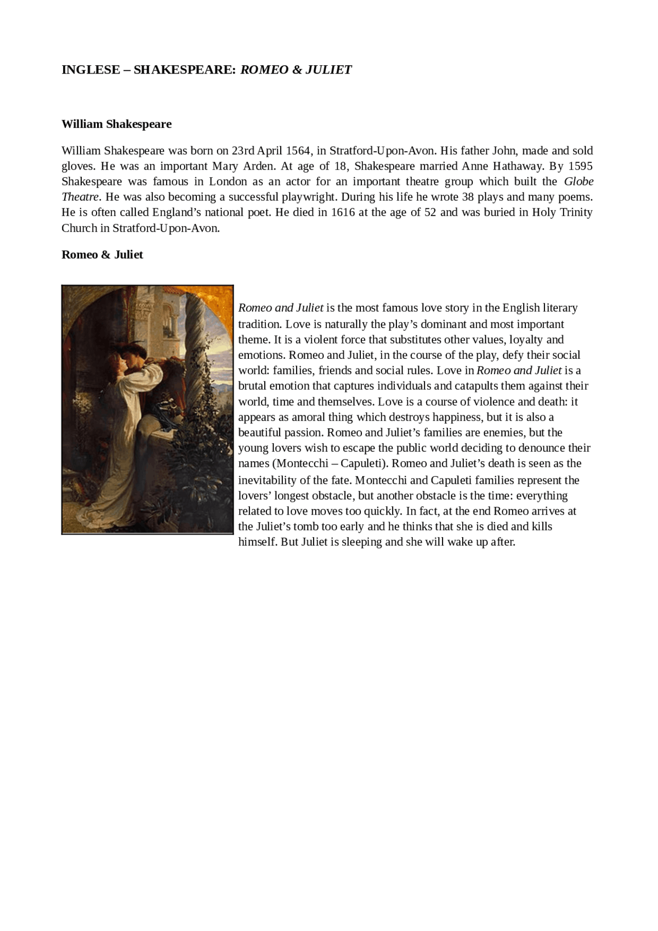 Inglese Romeo And Juliet Appunti Di Inglese Docsity