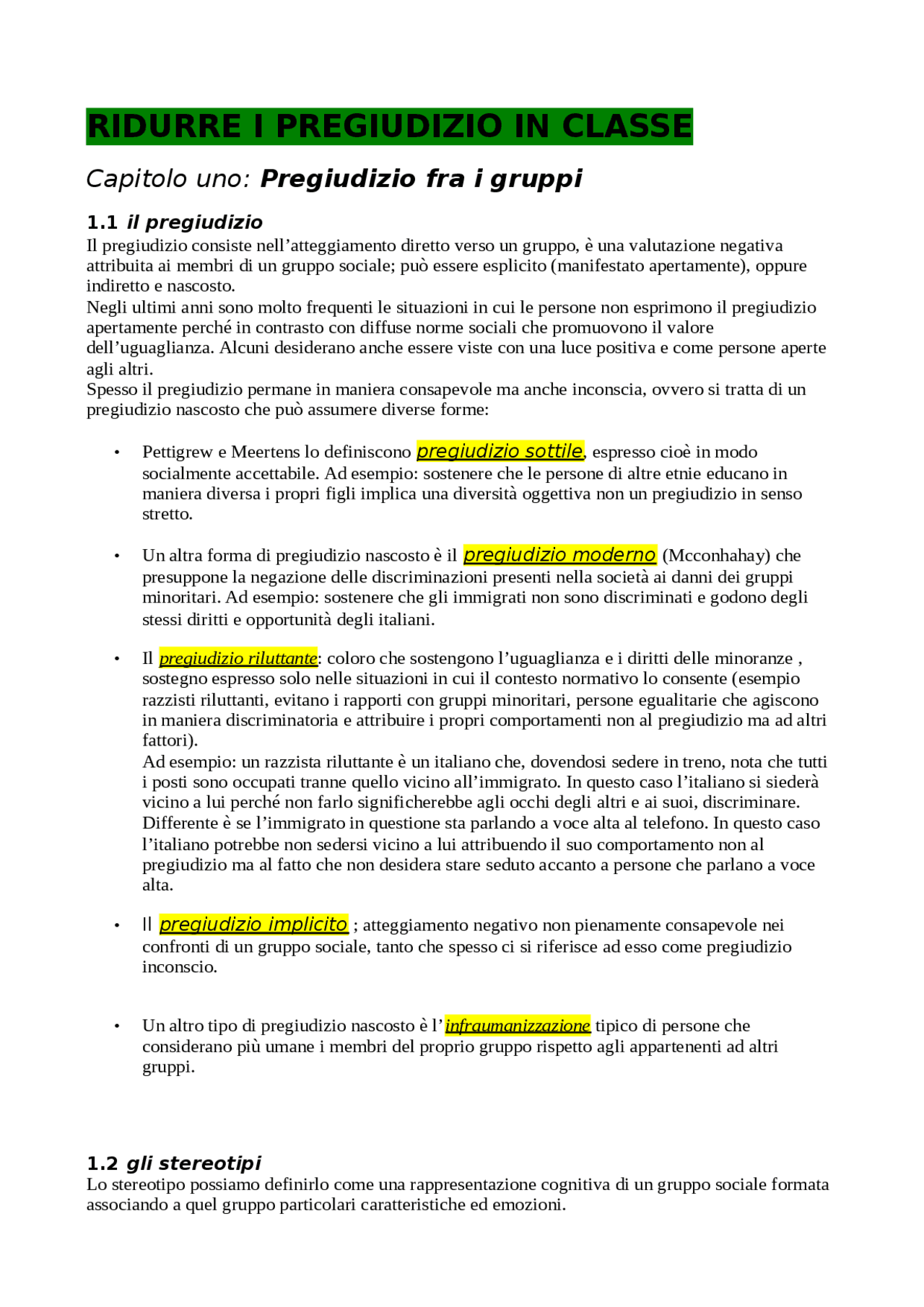 Ridurre Il Pregiudizio In Classe Docsity