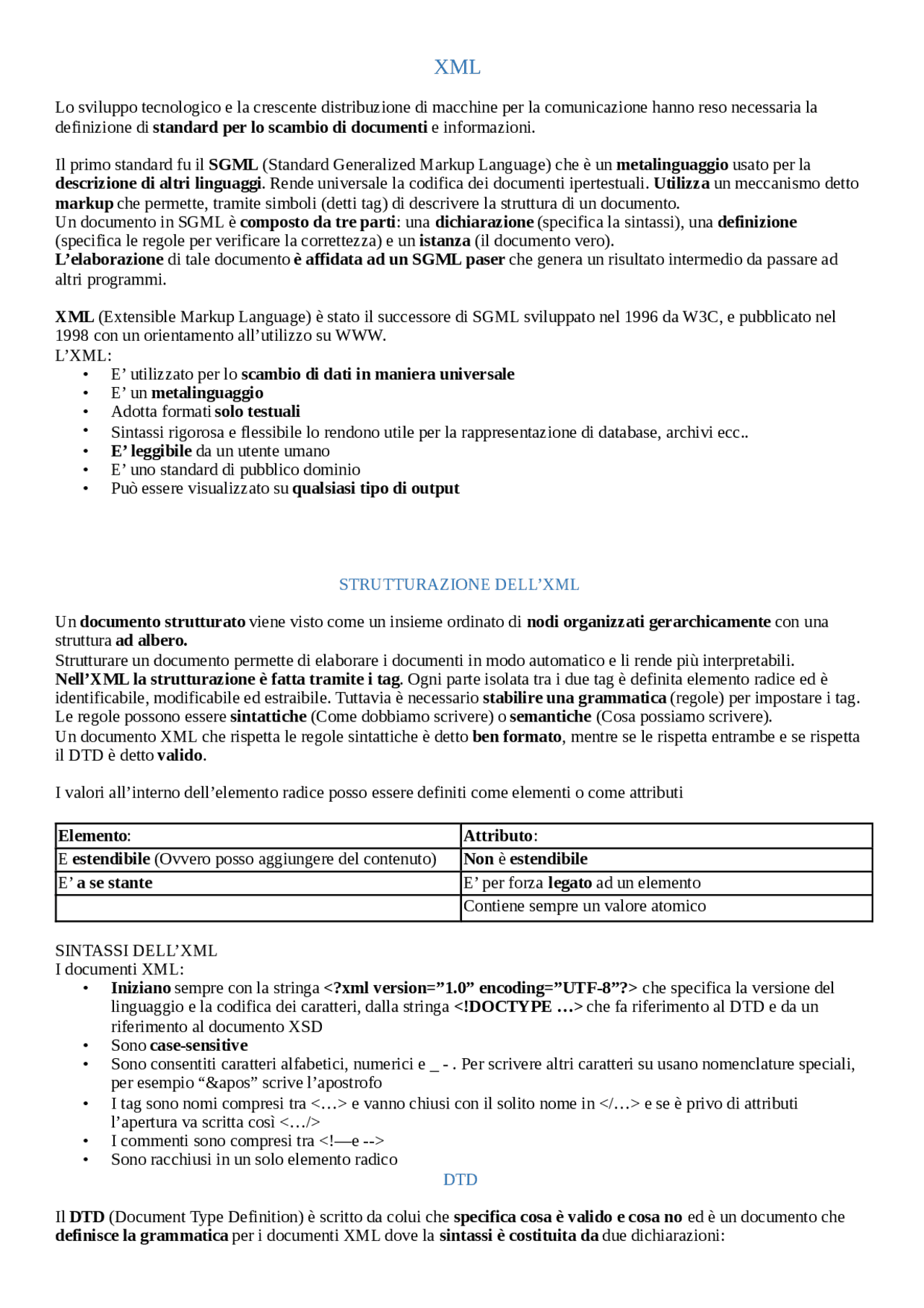 Linguaggio XML markup | Appunti di Sistemi di reti | Docsity