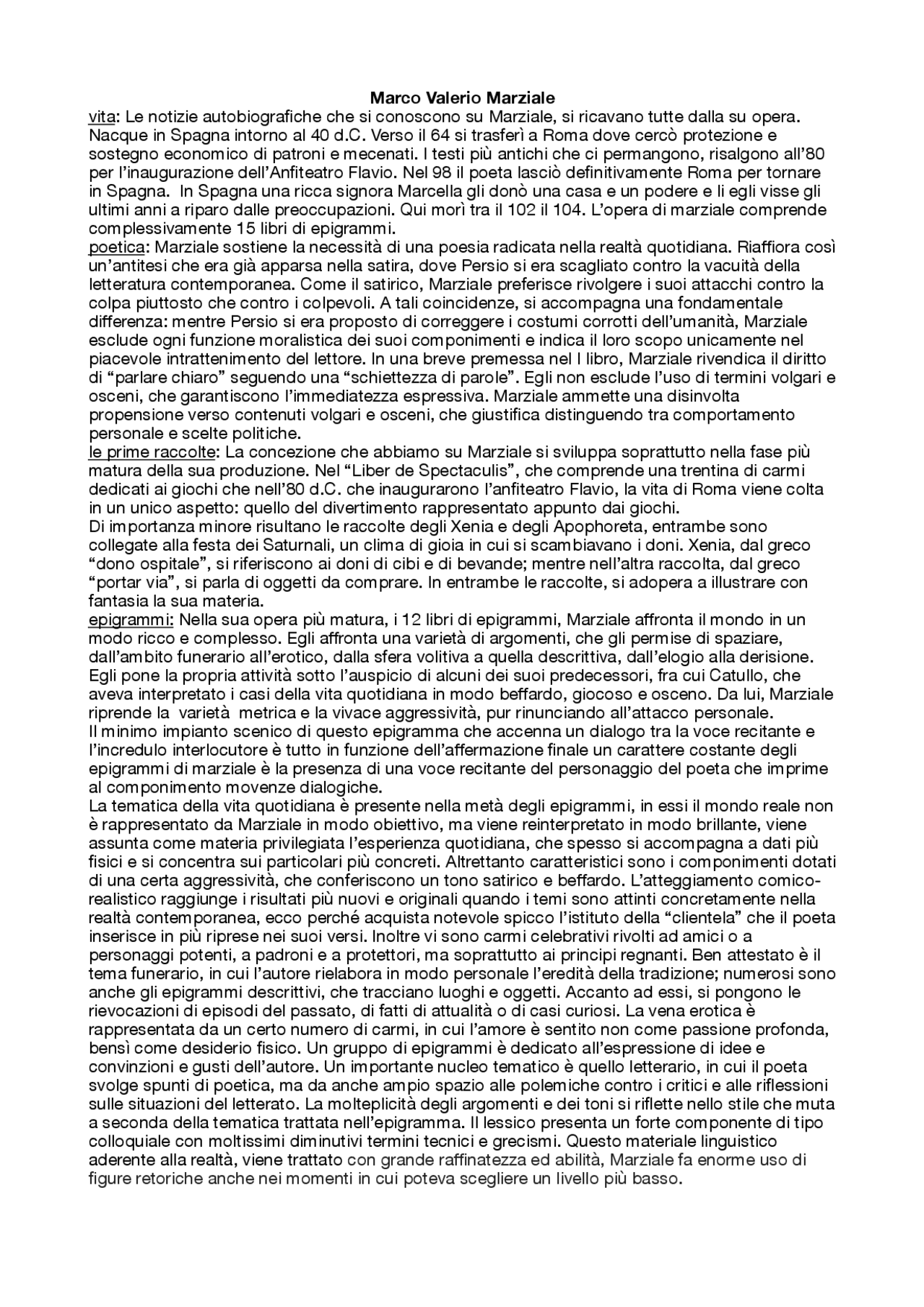 Marziale Vita E Opere Docsity