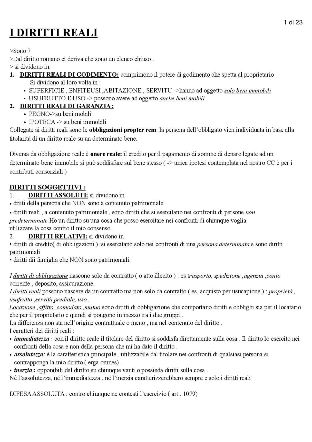 Riassunto Diritti Reali Docsity