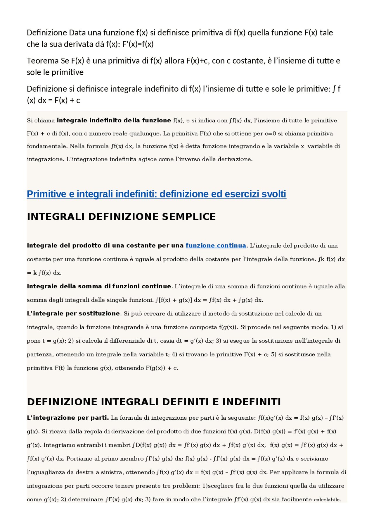Integrali Definizioni Docsity