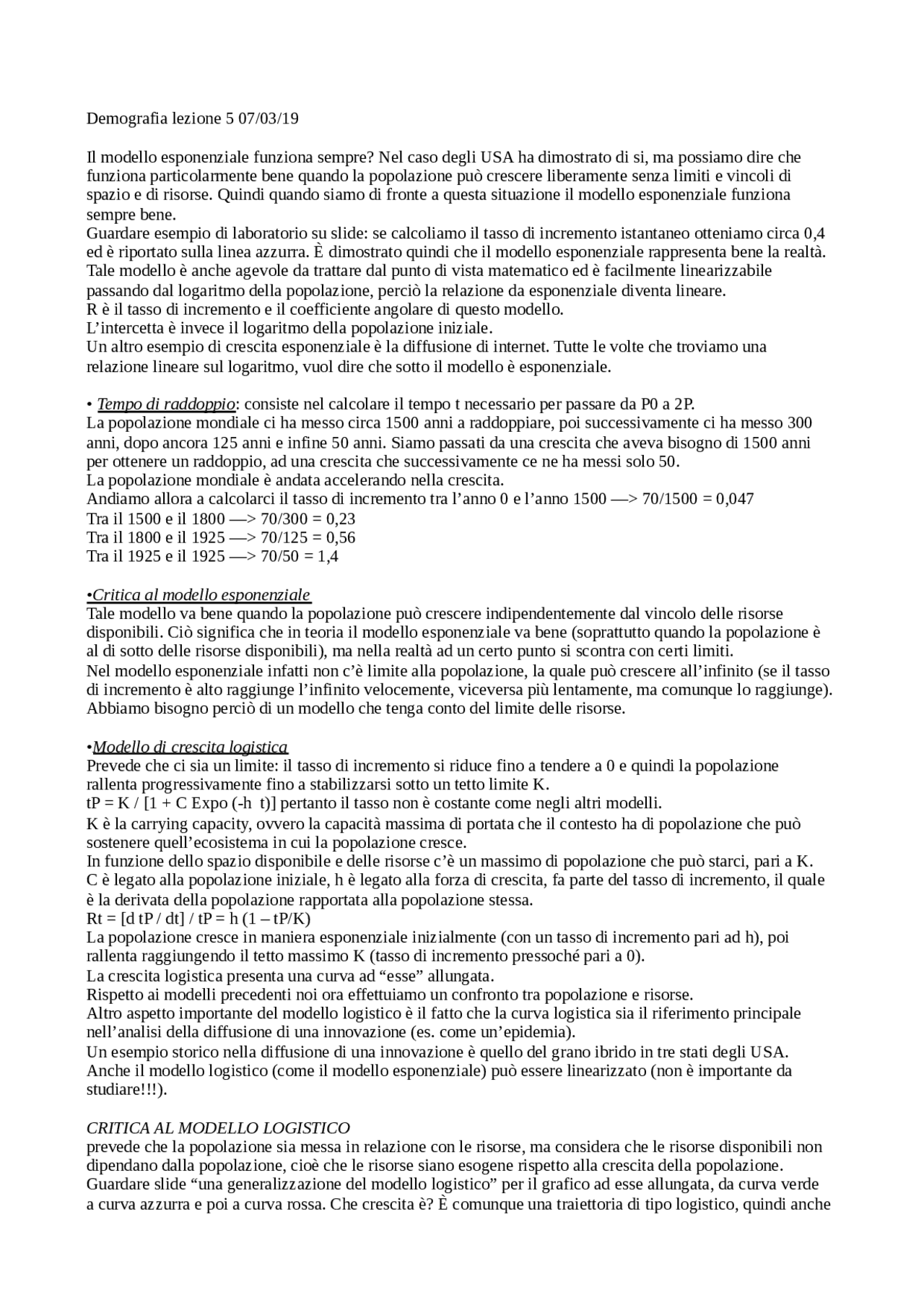 Demografia Unicatt Milano Docsity