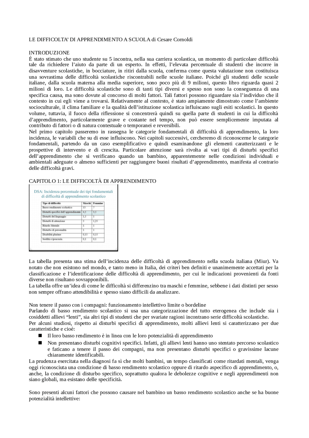 Le Difficoltà Di Apprendimento A Scuola Docsity