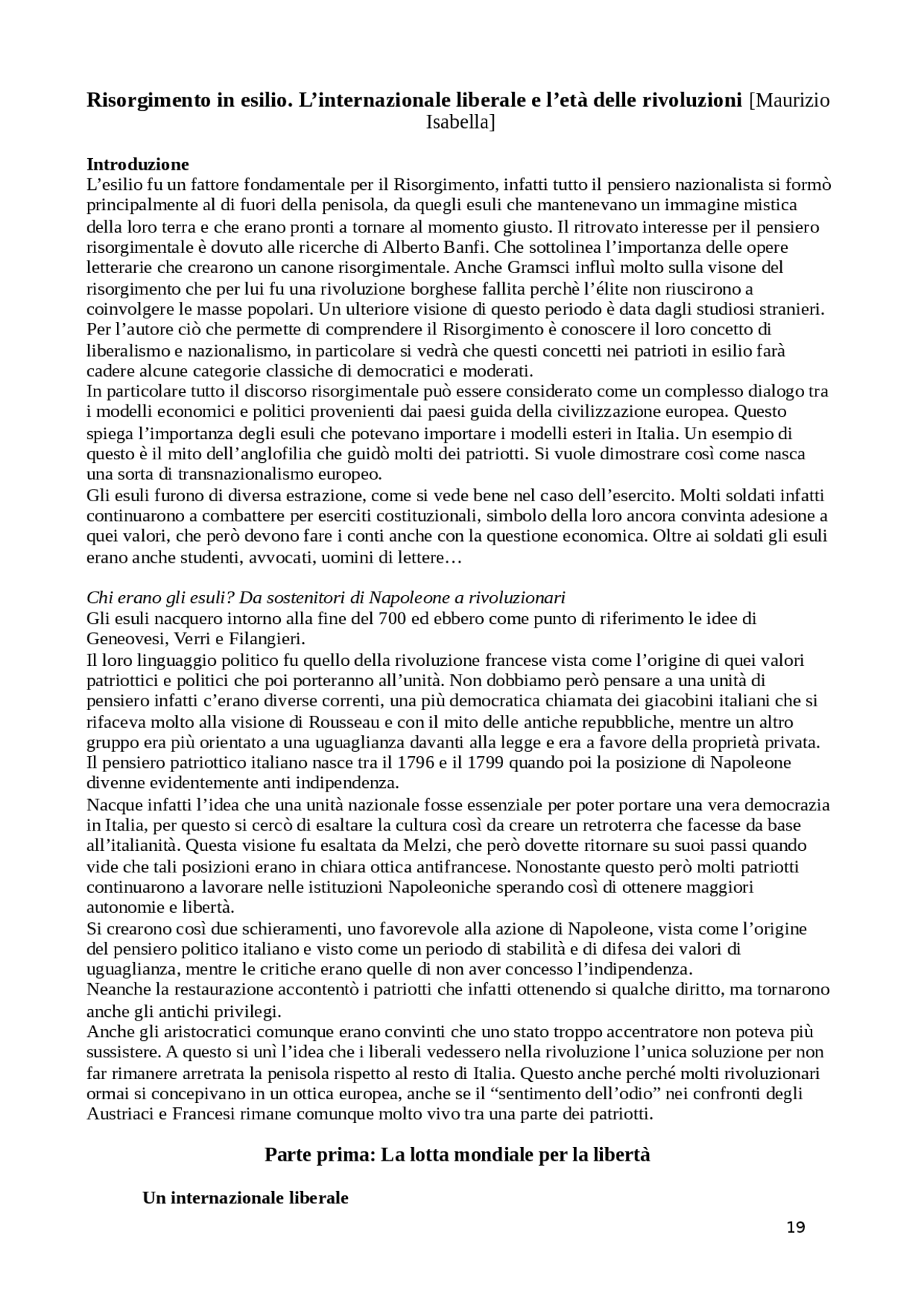 Risorgimento In Esilio Maurizio Isabella Docsity