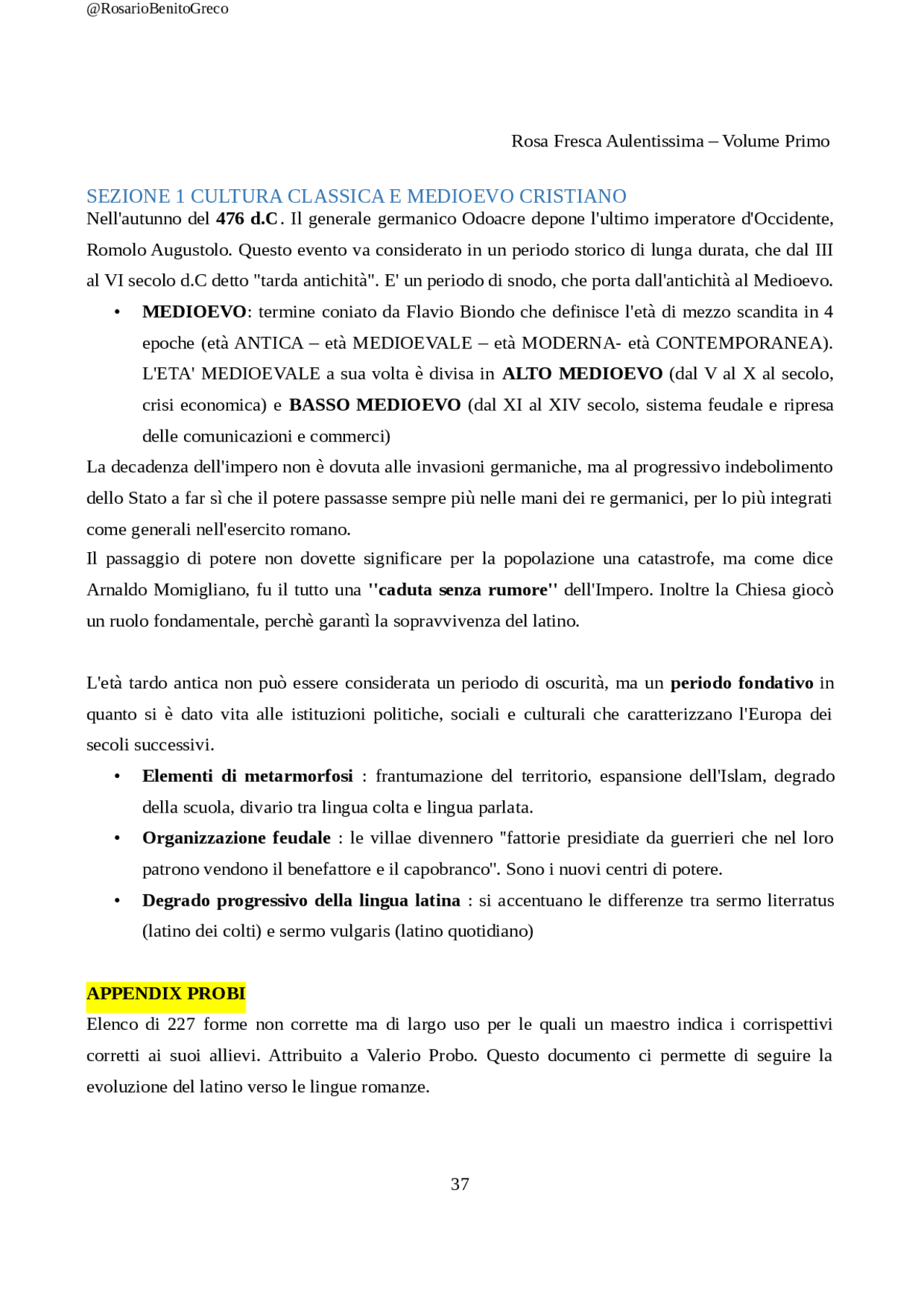 Riassunto Volume Rosa Fresca Aulentissima Docsity