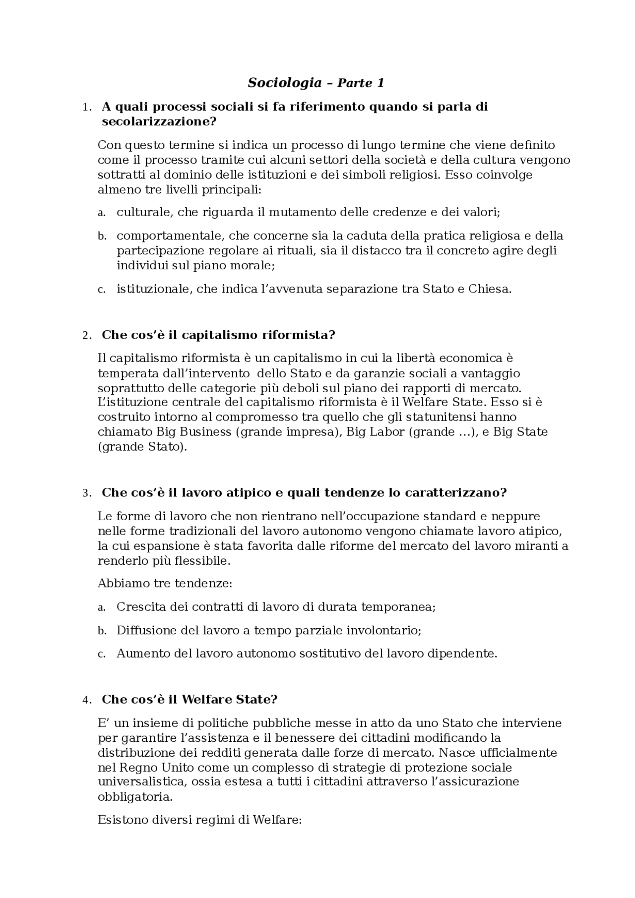 Risposte Alle Domande Desame Di Sociologia Docsity