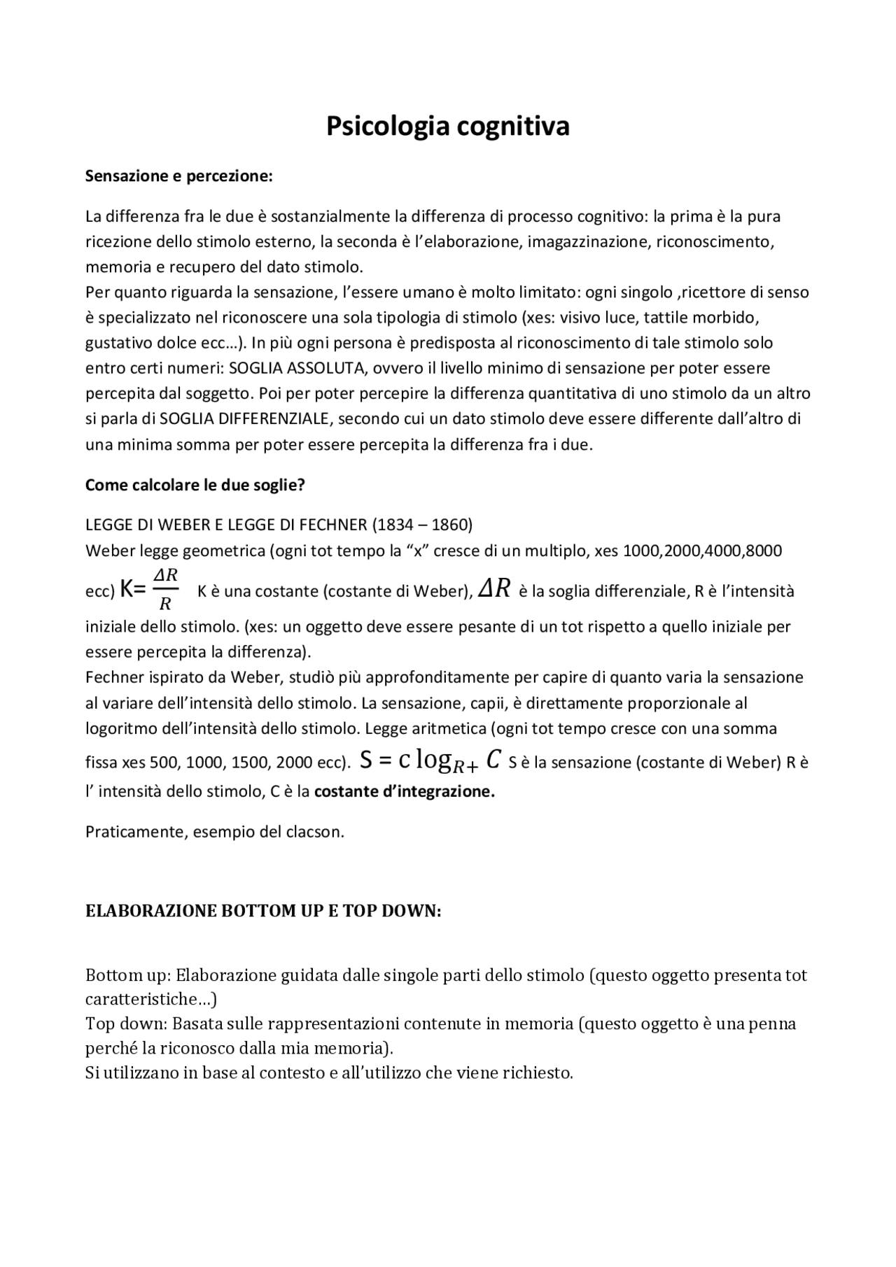 Psicologia Cognitiva Docsity