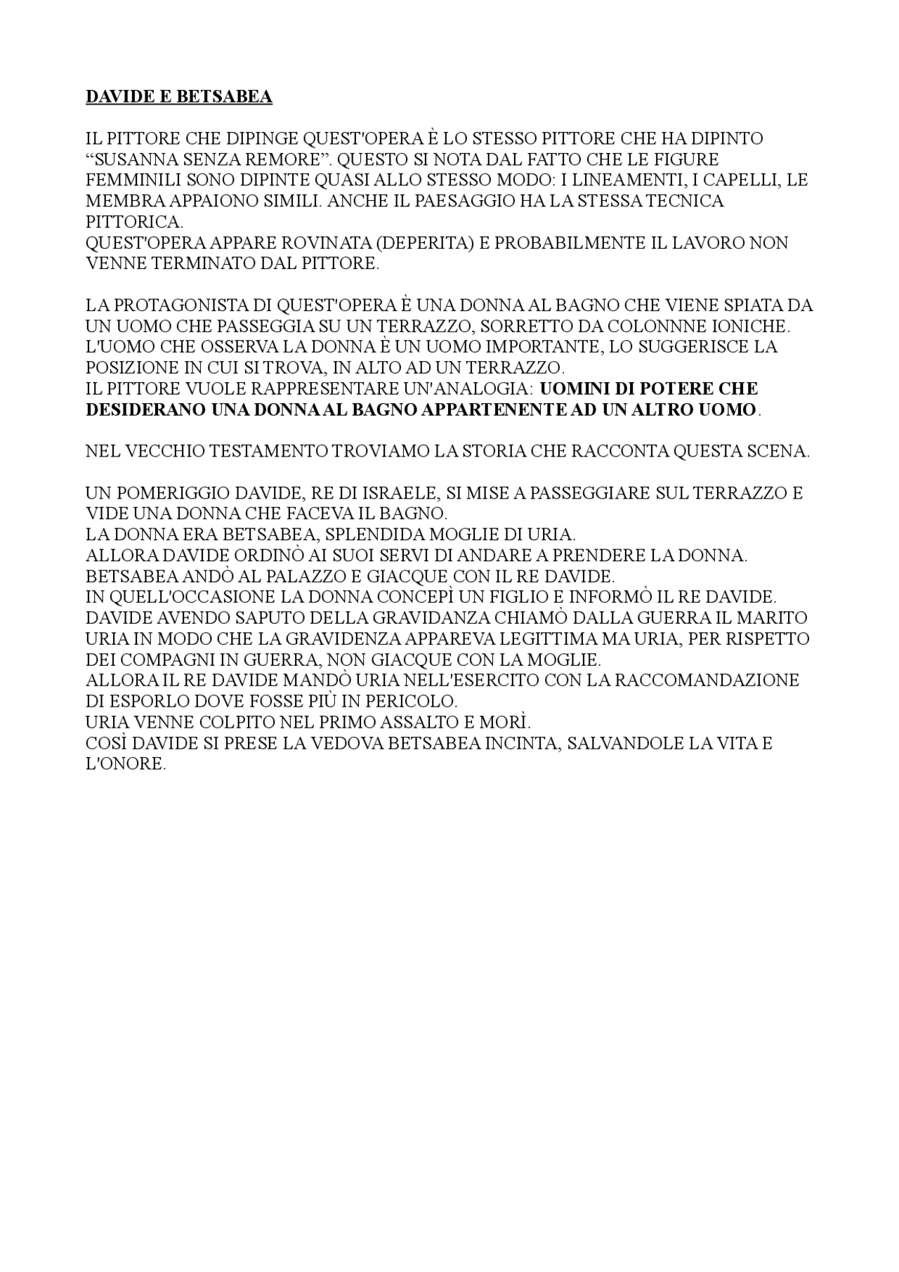 Riassunto Davide E Betsabea Docsity