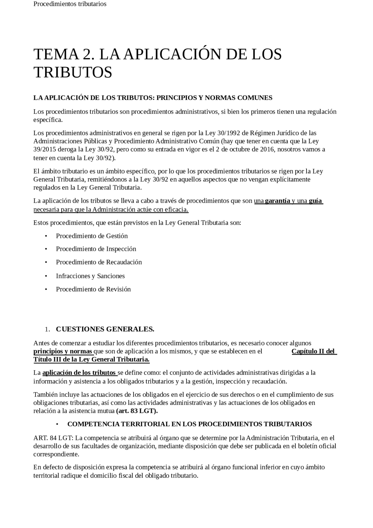 Tema 2 Procedimientos Tributarios Docsity