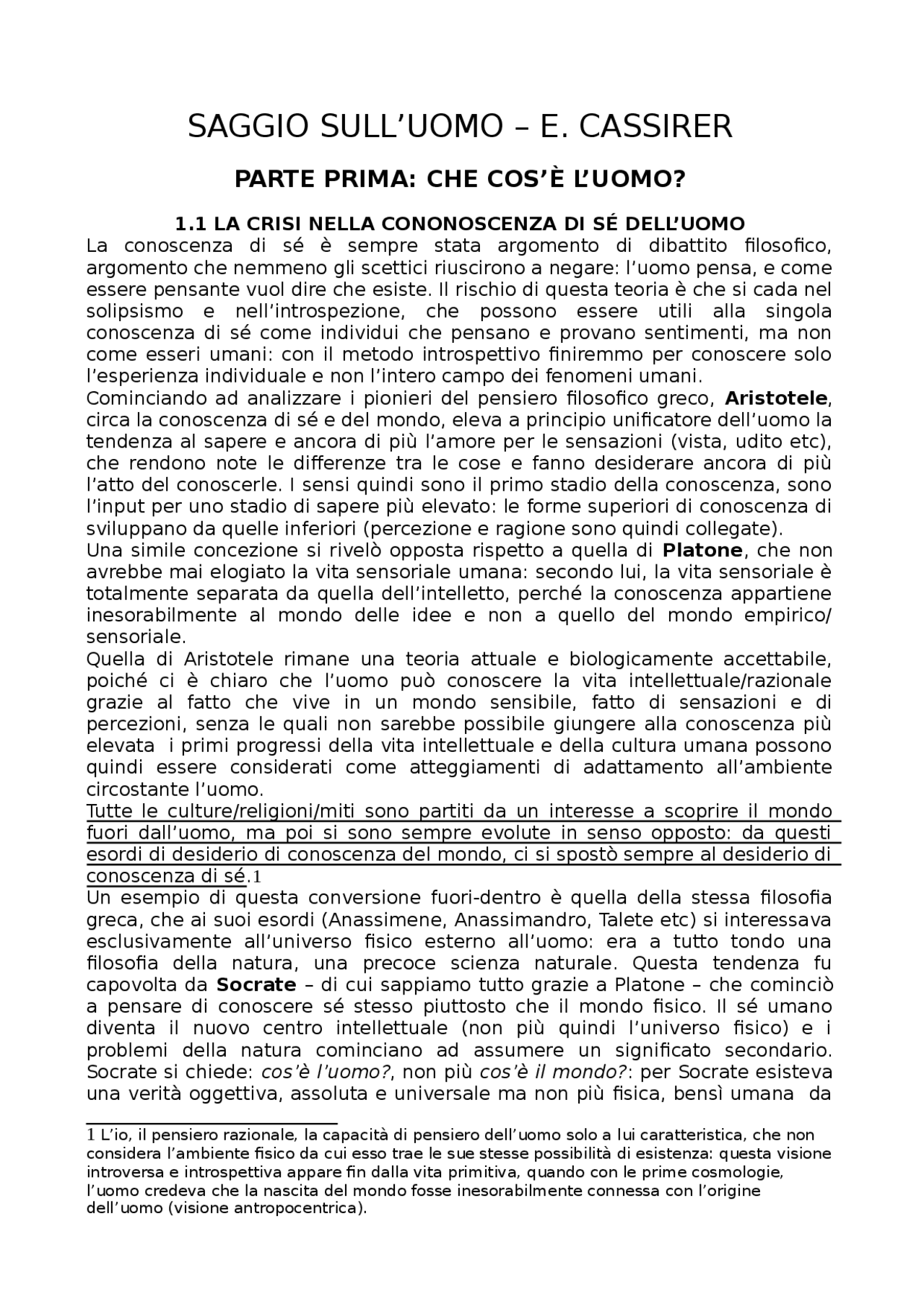 Saggio Sulluomo Ernst Cassirer Docsity