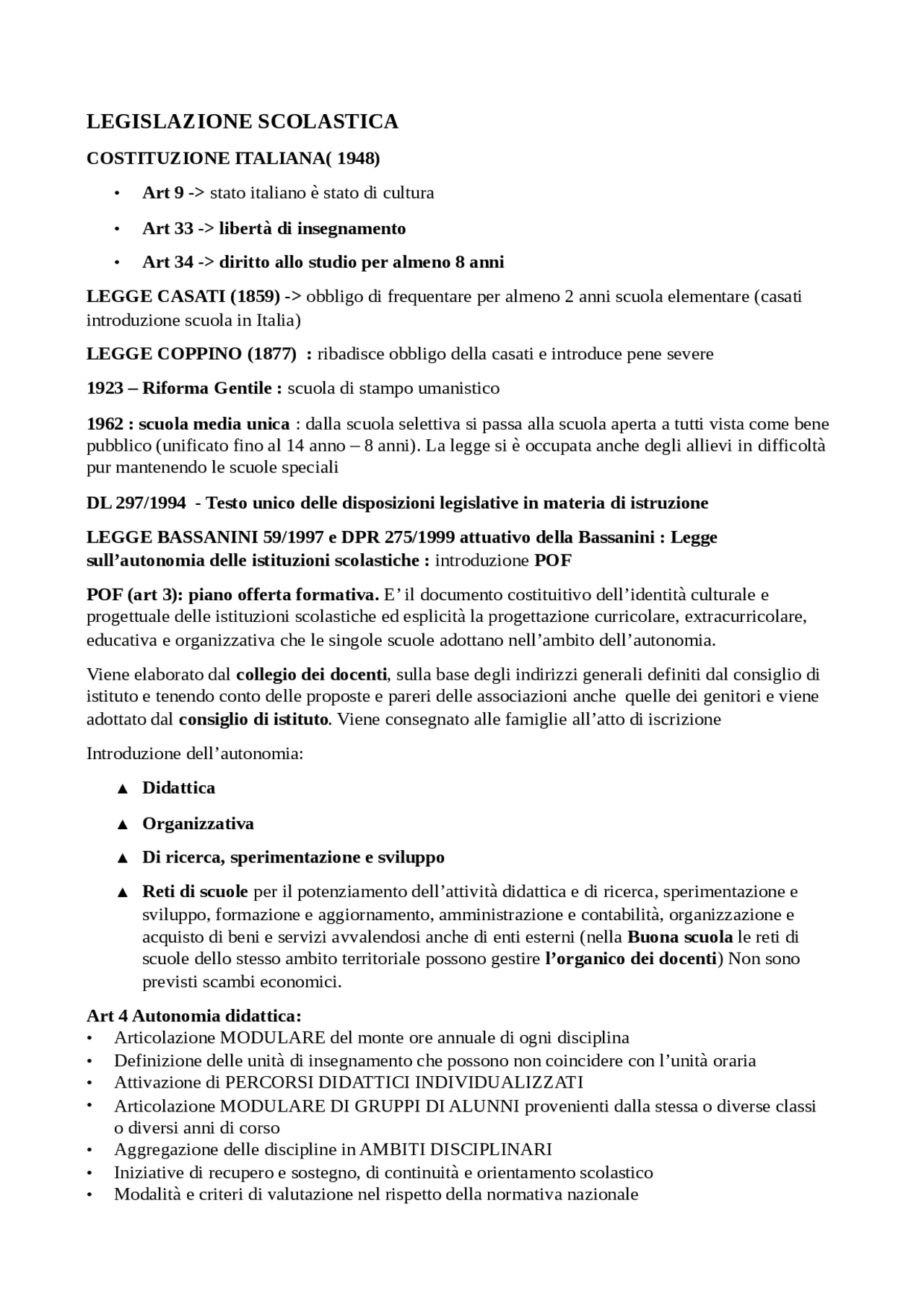 Legislazione Scolastica Docsity