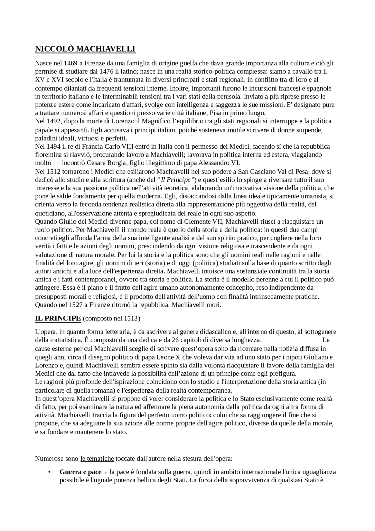 Machiavelli Vita Ed Opere Docsity